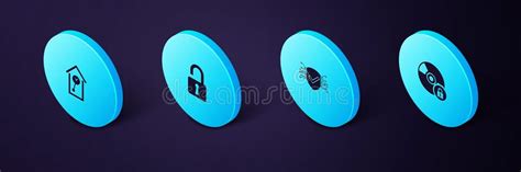 Set Isometric Cd Or Dvd Disk With Lock Cyber Security Open Padlock And Retro Wall Watch Icon