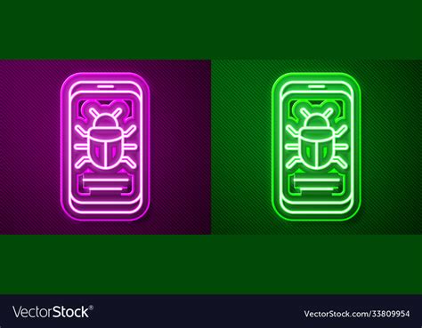 Glowing Neon Line System Bug On Mobile Icon Vector Image