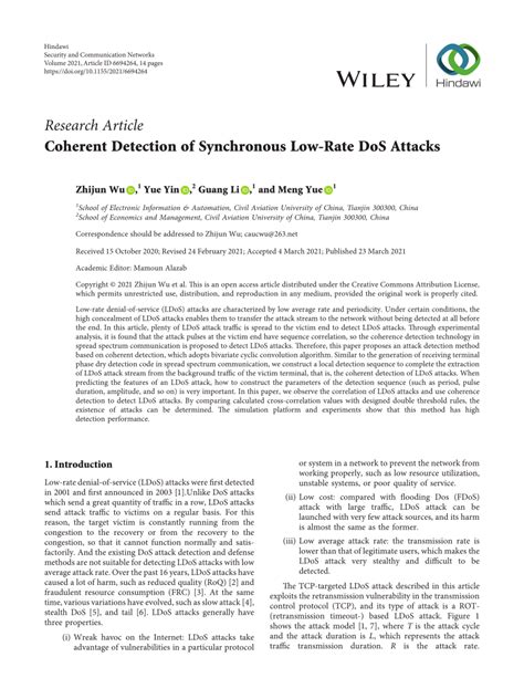 Pdf Coherent Detection Of Synchronous Low Rate Dos Attacks