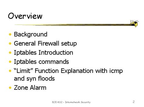 Firewalls Overview Background General Firewall Setup Iptables
