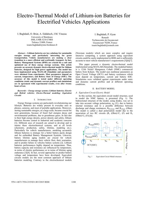 Pdf Electro Thermal Model Of Lithium Ion Batteries For Electrified