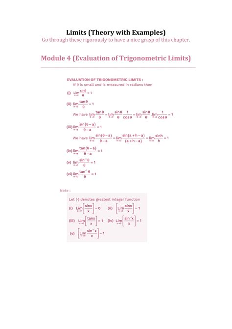 Solution Limits Theory With Examples Module 4 Evaluation Of