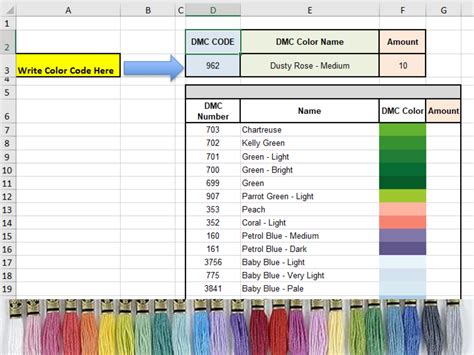 DMC Thread Color Chart Tracker Inventory Spreadsheet DMC Embroidery Floss Inventory Tracker