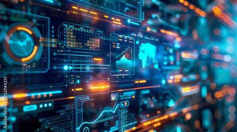 Futuristic Digital Interface Visualization With Data Analytics Graphs And Charts In A Vibrant