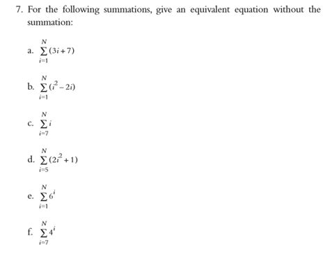 Solved For The Following Summations Give An Equivalent