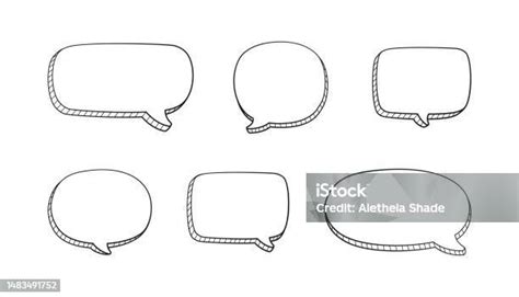 손으로 그린 3d 빈 말풍선 생각 말하기 말하기 텍스트 상자 배너 흑백 색상 평면 디자인 벡터 그림의 컬렉션 세트 0명에 대한 스톡 벡터 아트 및 기타 이미지 Istock