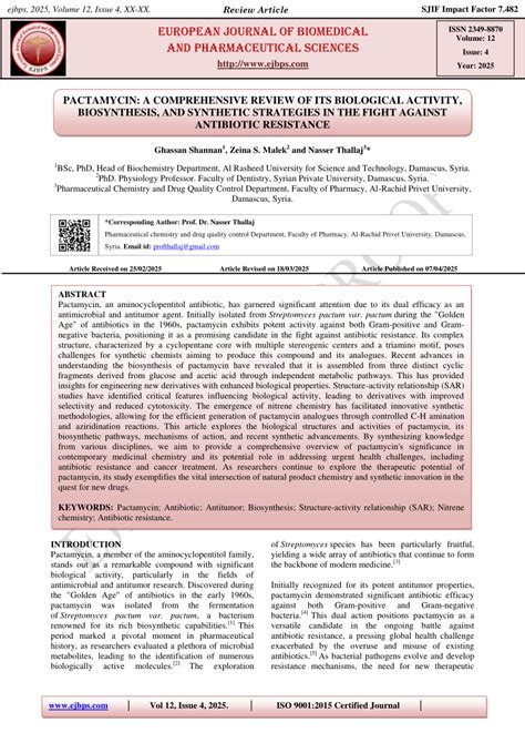 Pdf Pactamycin A Comprehensive Review Of Its Biological Activity