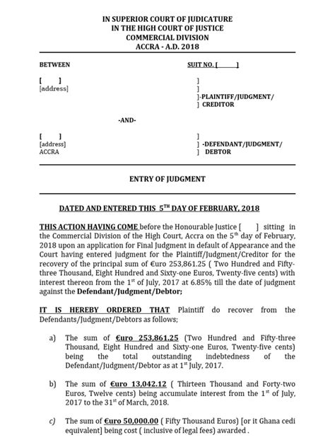 Entry Of Judgment Template Pdf Judgment Law Liability Financial Accounting