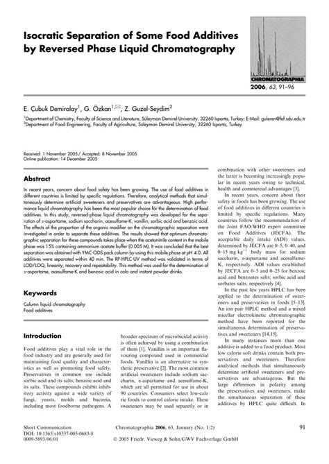 Pdf Isocratic Separation Of Some Food Additives By Reversed Phase Liquid Chromatography