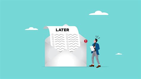 이메일 일러스트레이션에서 작업 완료에 대한 경고 알림 비즈니스맨은 작업을 연기하거나 시간을 낭비하기 때문에 작업을 완료하기 위해 서두르고 작업 완료가 늦었다는 경고를