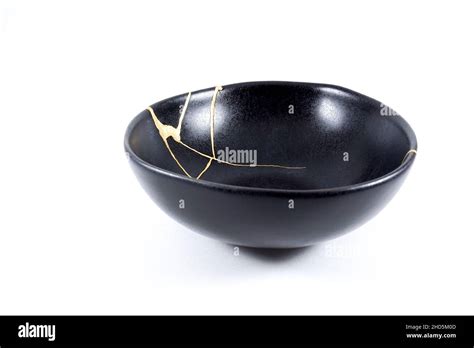 Kintsugi Gold Cracks Restoration Japanese Black Bowl Fixed With The