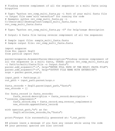 Finding Reverse Complement Python For Bioinformatics