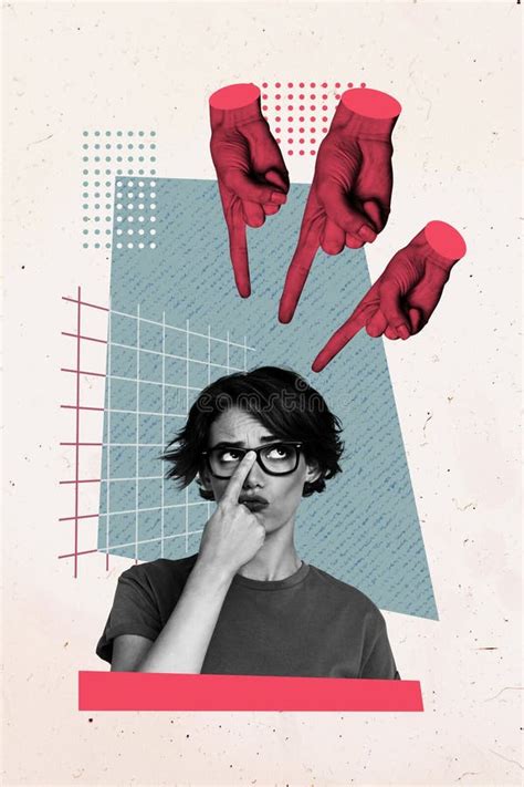 Vertical Photo Collage Of Dissatisfied Girl Nerd Hold Glasses Hands