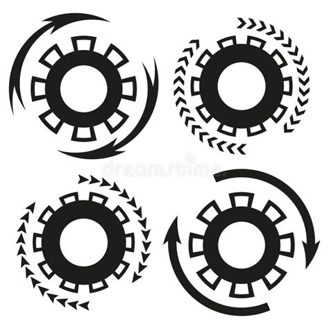 Gears Arrow Icon Circular Rotation Concept Bold Industrial Black Gear Shape Stock Vector
