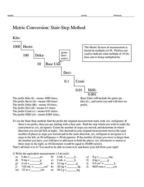 Metric Conversion Packet Name Unit I Mr Willis