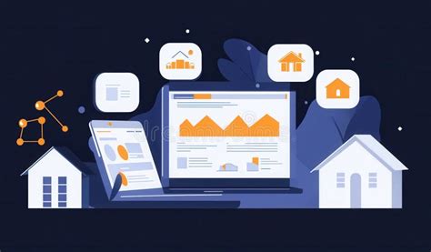 Digital Real Estate Market Analysis With Housing And Statistics Icons