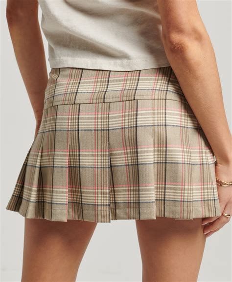 Dames Geruite Halve Cirkelrok Met Plooien Cream Navy Check Superdry Nl