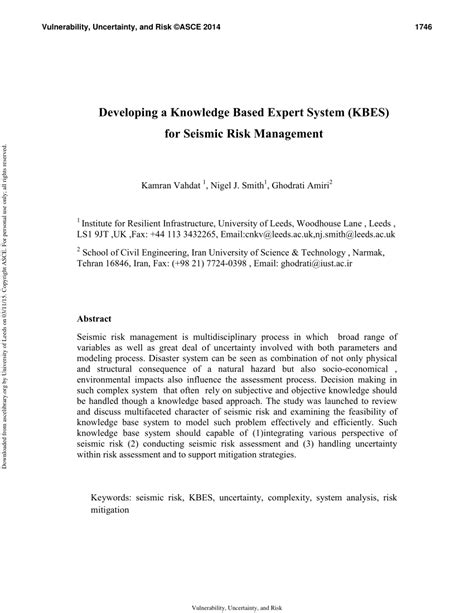 PDF Developing A Knowledge Based Expert System KBES For Seismic Risk Management