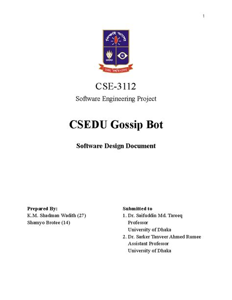 Sdd Software Design Document Cse Software Engineering Project Csedu Gossip Bot Software