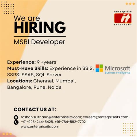 Wearehiring Msbi Msbideveloper Sqlserver Ssis Ssrs Ssas Joinourteam Enterprise It