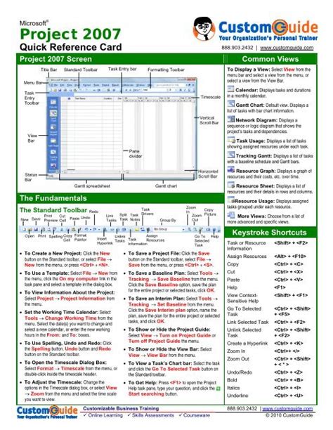 Project Quick Reference Microsoft Project 2007 Cheat Sheet