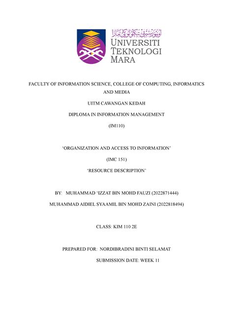 imc 151 pair assignment diploma in information management uitm