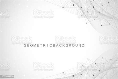 기하학적 추상 배경 연결된 라인 및 점입니다 웨이브 흐름입니다 분자 및 통신 배경입니다 디자인을 위한 그래픽 배경입니다 벡터 일러스트 레이 션 회색에 대한 스톡 벡터 아트