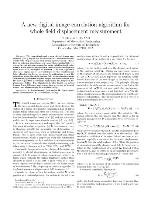 Pdf A New Digital Image Correlation Algorithm For Whole Field Displacement Measurement