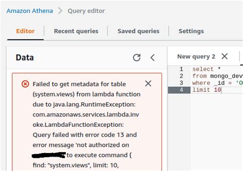 Bug Not Authorized On To Execute Command Find Systemviews With Connector Athena Docdb