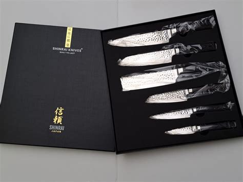 Shinrai Japan 6 Piece Professional Knives Set Hammered Steel