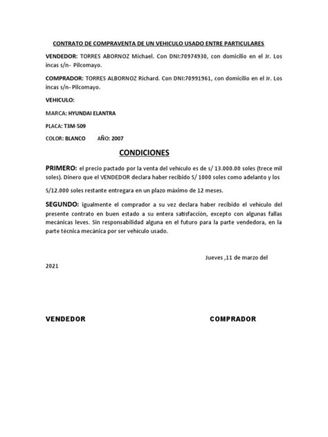 Contrato De Compraventa De Un Vehiculo Usado Entre Particulares Pdf