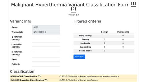 Malignant Hyperthermia Variant Classification Form