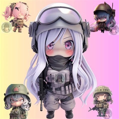 Pop Mart Inspired Chibi Soldier Girls Clipart 8 High Quality 3d