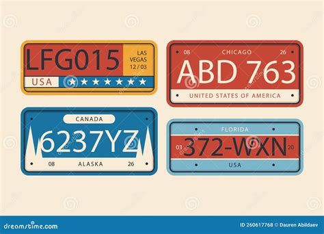 Flat Design License Plate Set Vector Illustration Stock Illustration Illustration Of Metal