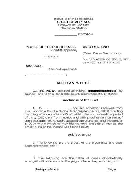 Appellant Brief Sample Brief Law Appeal
