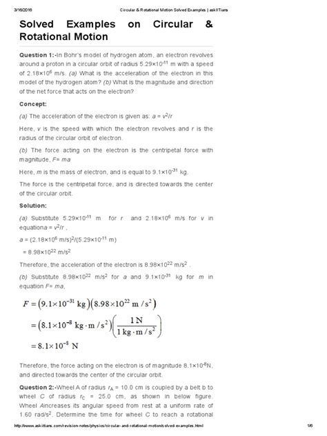 Circular And Rotational Motion Solved Examples Askiitians Pdf