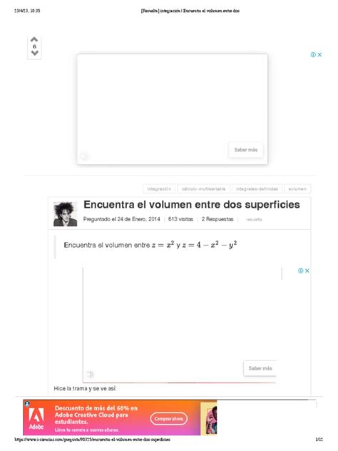 Resuelta Integración Encuentra El Volumen Entre Dos Pdf