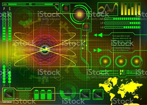 Hud Gui 디자인 요소 기술 개념입니다 원자 디스플레이 모니터 미래의 사용자 인터페이스입니다 Vr 위한 Infographic