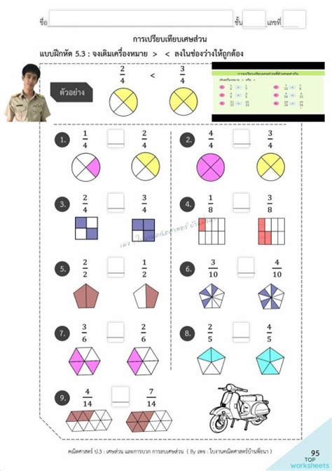 เปรียบเทียบเศษส่วนป 3ตอน2 ใบงานเชิงโต้ตอบ Topworksheets
