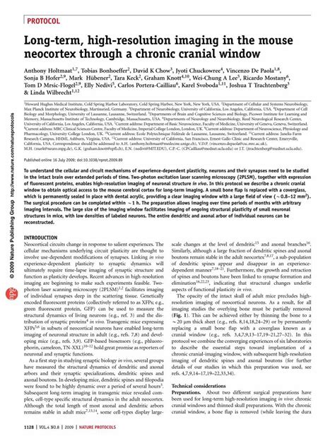 Pdf Long Term High Resolution Imaging In The Mouse Neocortex Through A Chronic Cranial …sites