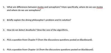 Solved W 1 What Are Differences Between Mutex And