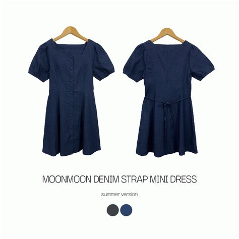 반팔ver 문문 스퀘어넥 청원피스 데이트 데일리 캐주얼 허리스트랩 허리잘록 플레어 데님 미니 원피스 에이블리