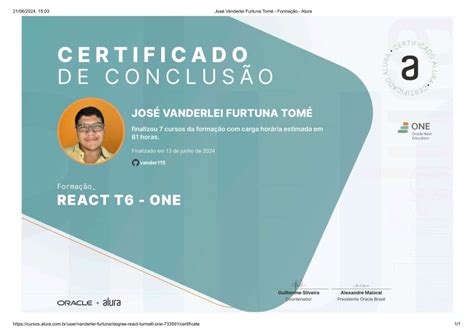 Reactjs Oracleone Alura Desenvolvimentoweb Formação Certificação