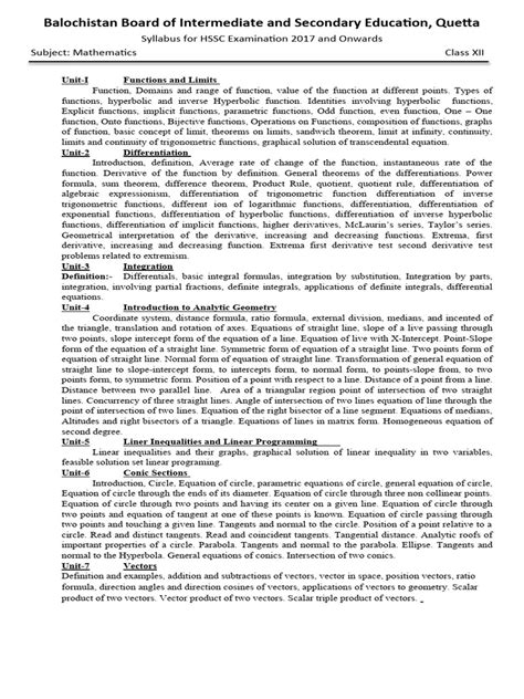 Maths Syllabus Second Year Pdf Function Mathematics Line Geometry