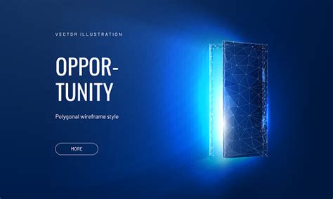 파란색 배경에 열린 도어 디지털 벡터 일러스트레이션입니다 출입구의 미래 공상 과학 개념 다각형 와이어프레임 빛나는 스타일의 기술 포털 문에 대한 스톡 벡터 아트 및 기타
