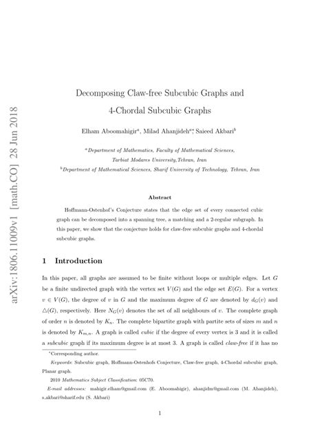 pdf decomposing claw free subcubic graphs and 4 chordal subcubic graphs