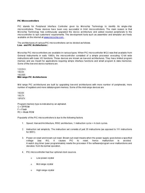 pic microcontrollers pdf pic microcontroller microcontroller