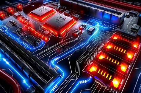 Ai Microchip With Neon Lights On A Circuit Board Creating A High Tech