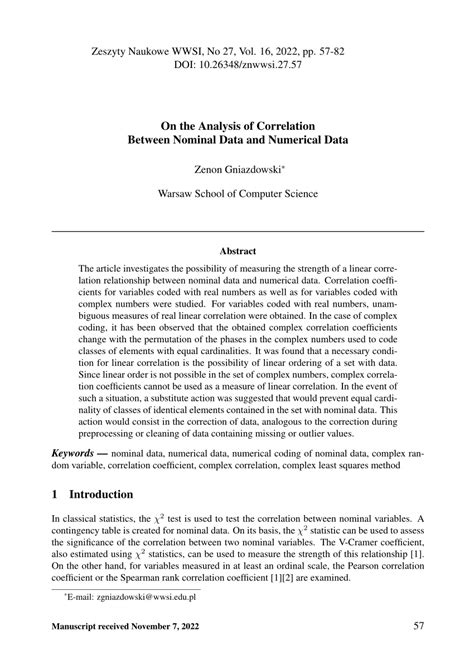 Pdf On The Analysis Of Correlation Between Nominal Data And Numerical