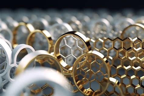 Network Connection Concept Gold Honeycomb Shiny White Background Futuristic Abstract 3d